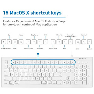 Macally 104 Key USB Wired Keyboard and Mouse Combo with Apple Shortcut Keys for Mac, iMac, Macbook, and Windows PC (MKEYECOMBO), White