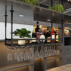 Bar Wine Glass Rack, Upside Down European Style Hanging Wine Bottle Holder, Bar Goblet Hanger, Home Wine Cabinet Wine Storage Shelf, Height-Adjustable Wine Hanger Organizer Rack