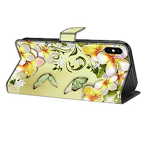 VODEFOX Wallet Case Compatible with iPhone 15 Case,Cute 3D Print Design Flip Folio Leather 2023 Phone Case Wallet leather Butterfly with Card Holder Magnetic Closure - Green Floral Butterfly