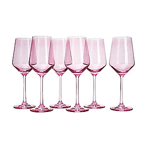 Pink Colored Wine Glass Set, 14 oz Glasses Set of 6, Birthday Gift, Wife, Girlfriend, Mom, Blush Colored Tall Stemmed, Water Glass, Color Tumbler, Pretty Viral Beautiful Glassware - Blushed Pink