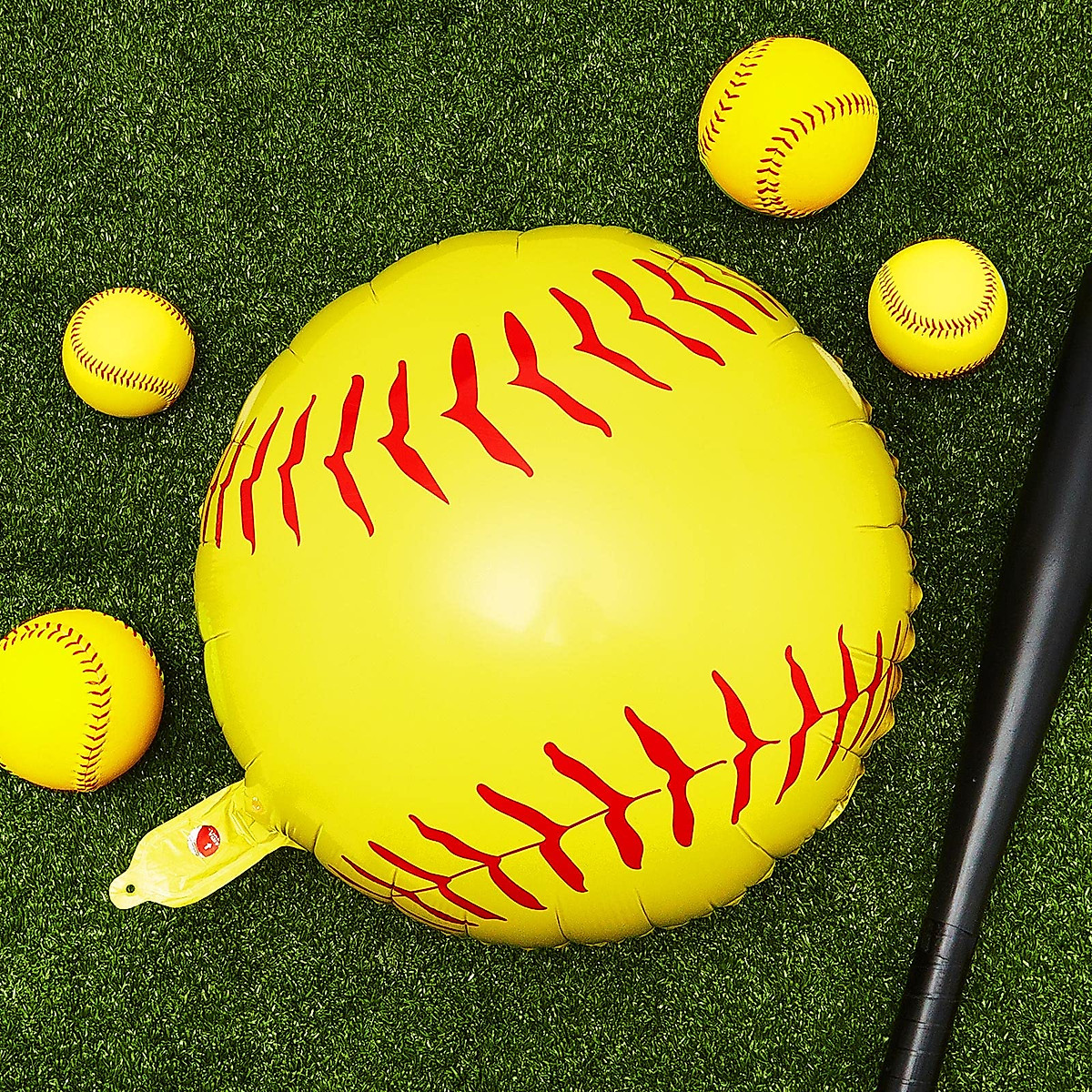 Softball Foil Balloons Softball Party Favors Softball Balloons Round Sports Themed Party Softball Backdrop for Birthday Party Boys Girls Baby Shower Decorations (12 Pieces)