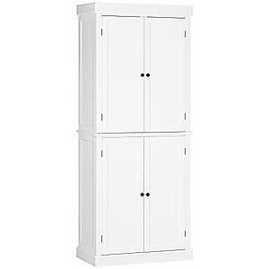 HOMCOM Freestanding Modern 4 Door Kitchen Pantry, Storage Cabinet Organizer with 6-Tier Shelves, and 4 Adjustable Shelves, White