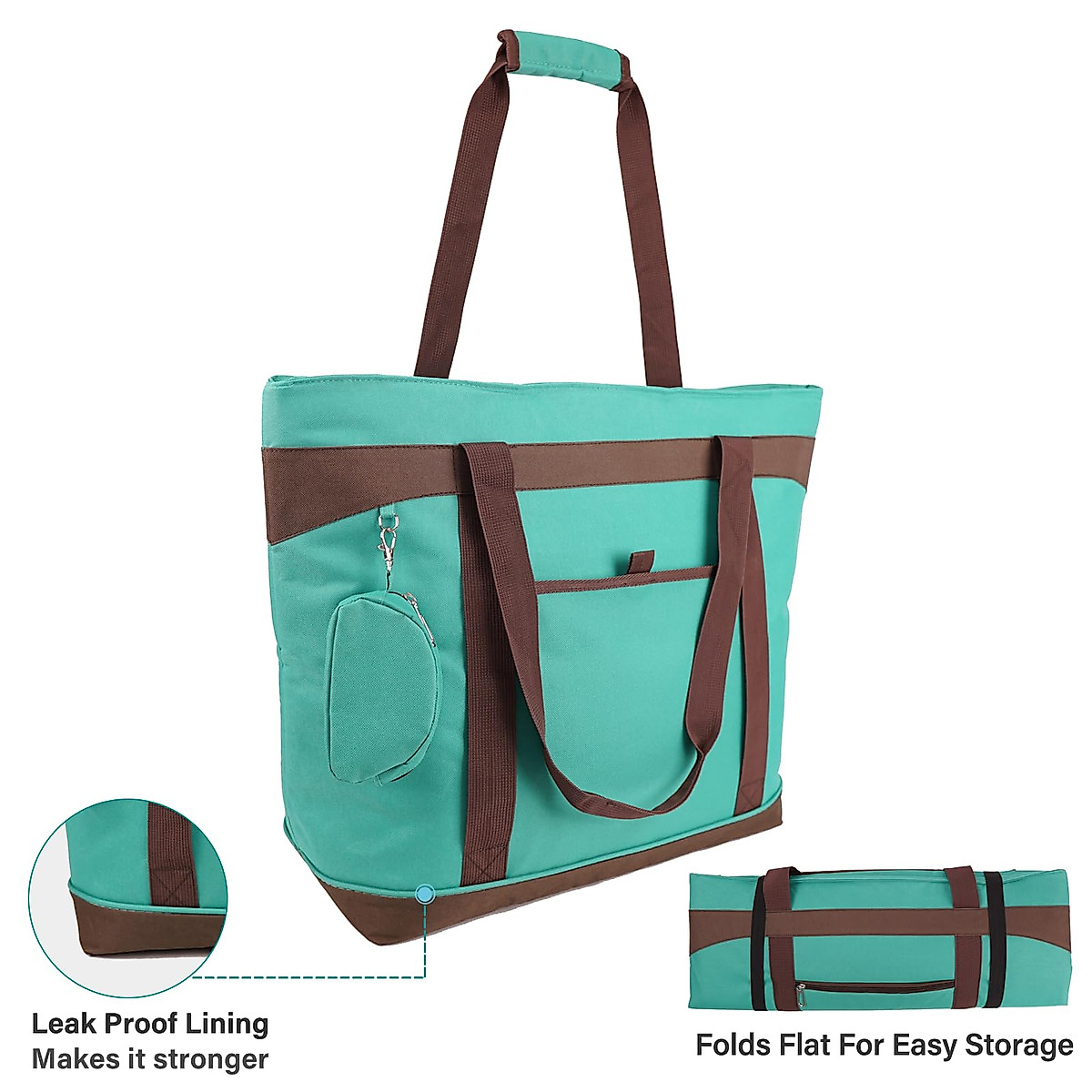 FOROUT Jumbo Insulated Cooler Bag，Insulated Grocery Bags With Zippered Top Transport Cold Or Hot Food Apply To Delivery Bag, Travel Picnic Cooler With One Wallet 21 X 8 X 17 Inch Lake Green