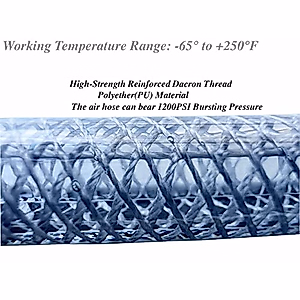 SANFU Polyurethane(PU) Air Hose 1/4-Inch x 100ft Reinforced, lightweight Anti-low temperature 300PSI with 1/4” Swivel Industrial Quick Coupler and Plug, Bend Restrictor, Silver Gray(100’)