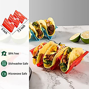 Premium Large Taco Holder Stand, Colorful Taco Holders Set of 6 or 4, Taco Stands for 3 Tacos, Soft or Hard Taco Shell Holder, Street Taco Rack, Taco Tray Plates, BPA Free, Dishwasher&Microwave Safe