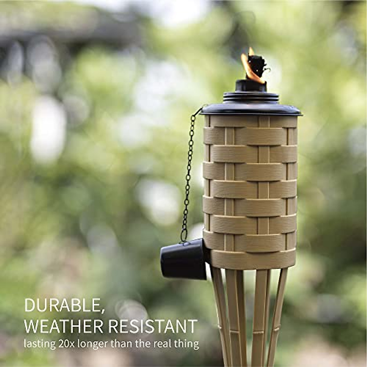 ONETHATCH Synthetic Bamboo Torches (4pack); Weather-Resistant Large Island Citronella Torch for Outdoor Lighting, Luau, Party, and Garden Decor; Wide-Mouth Canister, Stands 60" Tall