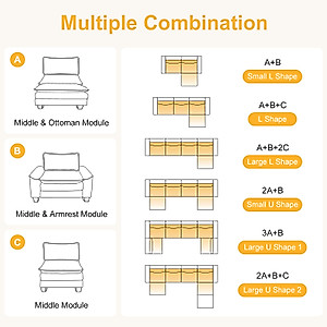 Karl home Sectional Sofa Modular Deep Seat Sofa Couch with Ottoman, Chenille Sofa Sleeper Comfy Upholstered Furniture for Living Room, Apartment, Studio, Office, (2-Seat & 1-Ottoman, Black)