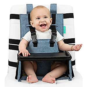Portable High Chair for Travel with Exclusive Compact Tray - High Chair Seat Safely Attaches to Most Chairs - Toddler & Baby Essential - Baby Travel Accessories
