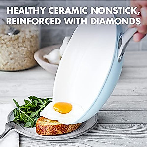GreenPan Padova Hard Anodized Healthy Ceramic Nonstick, 12" Frying Pan Skillet with Lid and Helper Handle, PFAS-Free, Dishwasher Safe, Light Blue