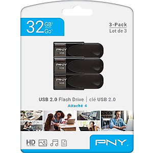 PNY 32GB Attaché 4 USB 2.0 Flash Drive 3-Pack, black