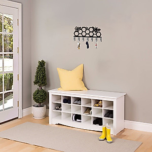 INFUNLY Key Holder for Wall Hive and Bees Pattern Wall Mounted Hooks Decorative Black Metal Organizer Rack with 7 Hooks for Bag Clothes Key Hanging Wall Decoration Bee with Honeycomb Art Wall Decor