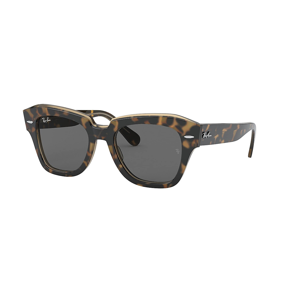 Ray-Ban RB2186 State Street Square Sunglasses, Havana On Transparent Brown/Dark Grey, 52 mm
