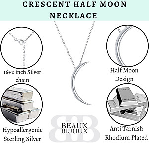 Beaux Bijoux Sterling Silver Moon Necklace - Silver Crescent Necklace - Crescent Moon Necklace - Half Moon Necklace for Women - Moon Necklaces For Women - Moon Necklace Silver - Moon Pendant