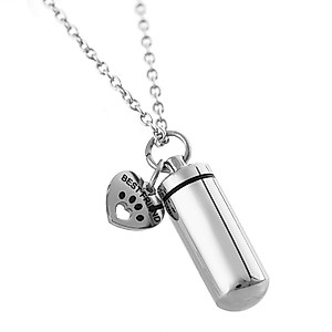 TTVOVO Pet Cremation Urn Necklace for Ashes Memorial Keepsake Ashes Holder Urn Locket Best Friend Dog Paw Urn Cylinder Necklace with Angel Wing Charm Pendant Necklace for Men Women Remembrance Jewelry