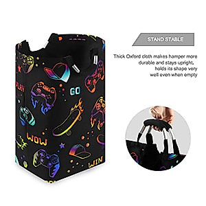 Kigai Gamepad Skateboard Laundry Hamper Large Waterproof with Handle Laundry Baskets Foldable Lightweight Durable Store Basket for Bathroom Bedroom