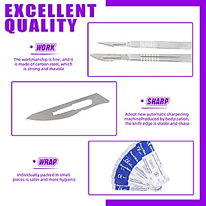 Swpeet 42Pcs 4 Styles #10#11#12#15 Scalpel Blades Surgical Grade Blades with #3 Scalpel Knife Handle Assortment Kit, Biology Lab Knives for Biology Lab Anatomy, Practicing Cutting, Sculpting