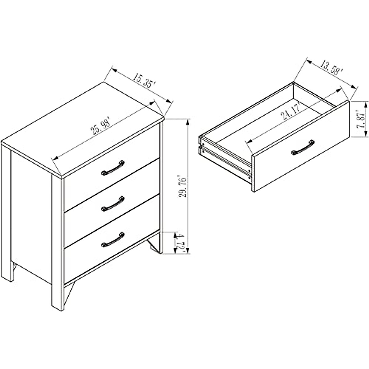 Panana 2/3/4 Drawer Dresser, Chest of Drawers Wooden Storage Dresser Cabinet Bedroom Furniture (White, 3 Drawer)