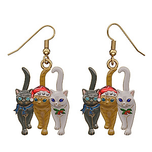 Lova Jewelry Christmas Holiday Triple Cat Charm Jewelry Cute Animal Enamel Earrings