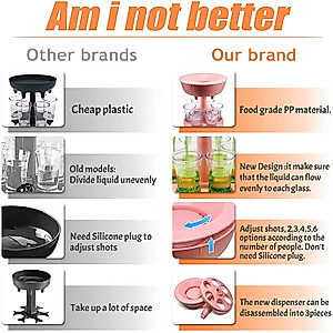 6 Shot Pourer Glass Dispenser and Holder,Shot Dispenser with 6 Colored Acrylic 2 Oz Cups Glasses, Multiple Buffalito Six Drink Shot Dispenser for Party, Multi Pouring Shot Dispenser Glasses,Grey