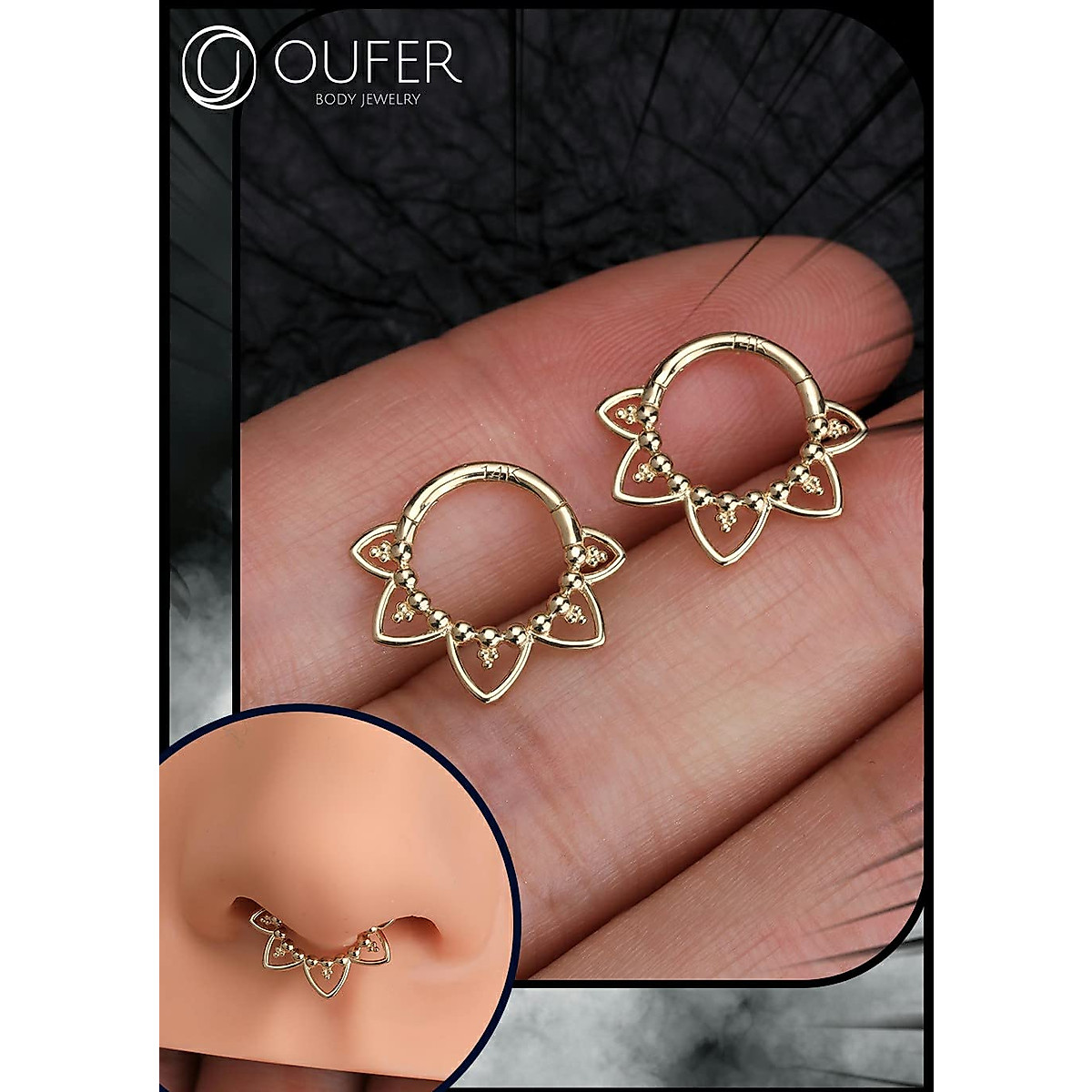 OUFER 16G Helix Piercing Jewelry, 14K Solid Gold Helix Earring Hoop,Cat Ear Design Cartilage Hoop Earrings, Daith Septum piercing Jewelry For Women And Men