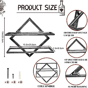 AUHOKY 2Pcs Metal Wall Mounted Wine Holder Stemware Glass Rack, Collapsible Hanging Red Wine Racks Organizer with 2 Liquor Bottles, Wine Bottle Display Hanger for Home Kitchen Bar Decor