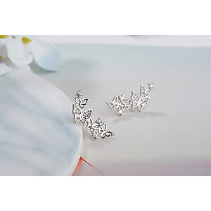 Hollow Butterfly CZ Cuff Wrap Studs Earrings for Women Pierced Ear Sterling Silver Plated Fashion Cubic Zirconia Crawler Climber Hypoallergenic