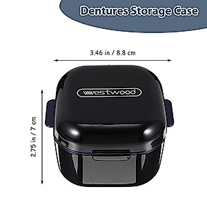 Yardwe Denture Bath Case Cup Box Portable False Teeth Holder Storage Soak Container Orthodontic Retainer Case with Strainer Basket for Travel Cleaning Black