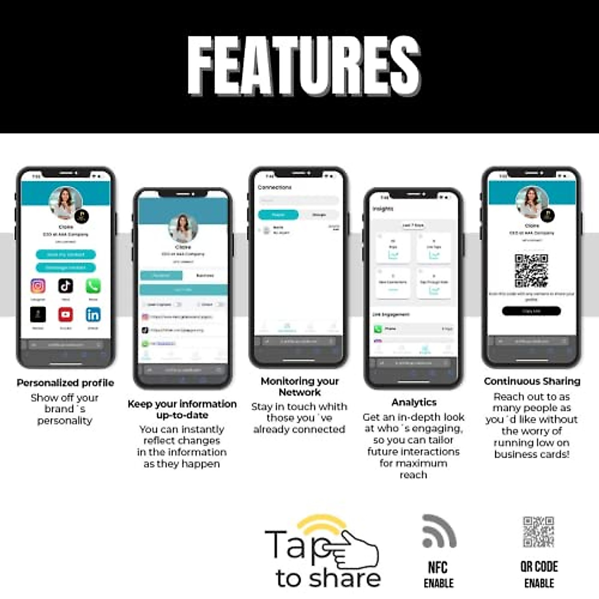 Smart Digital Business Card for Networking - NFC Digital Business Sticker for the back of the phone - Digital Business Tag - Tap to Share - No App Required