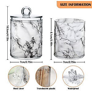 2 Pack Qtip Holder Organizer Dispenser Stylish White Marble Texture Bathroom Storage Canister Cotton Ball Holder Bathroom Containers for Cotton Swabs/Pads/Floss