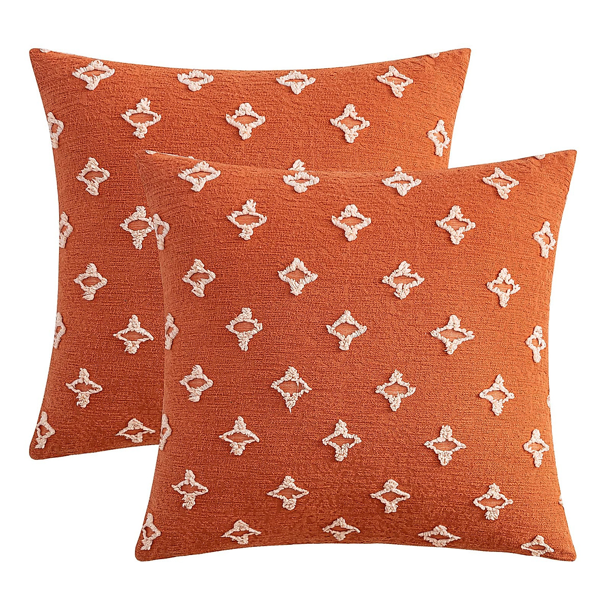 MIULEE Set of 2 Decorative Throw Pillow Covers Rhombic Jacquard Pillowcase Soft Square Cushion Case for Couch Sofa Bed Bedroom Living Room, 20x20 Inch, Burnt Orange