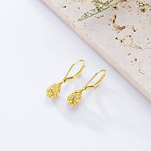 Filigree Leverback Earrings 14k Solid Gold Teardrop Earrings for Women Daisy Flower Leverback Heart Dangle Drop Earrings Jewelry Christmas Gifts for Her