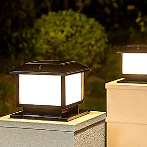 CraftThink LED Solar Post Light Outdoor, Minimalist Pillar Lamp Fixture with Square Acrylic Shade Remote Control 3 Light Sources Adjustable for Garden Yard Post Pole Pillar Landscape-Black 10" Wide