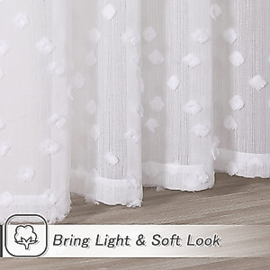 MYSKY HOME Pom Pom White Sheer Curtains for Bedroom Living Room Light Filtering Semi-Sheer Curtains for Nursery Girls Kids Room Rod Pocket Boho Voile Draperies White 52 x 63 inch 2 Panels