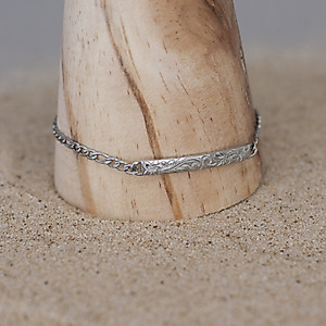 Hawaiian Bracelet by Austaras Jewelry - Sterling Silver Plated Shiny Stainless Steel Adjustable Chain and Hawaiian Surfer Style Hibiscus Flower Charm