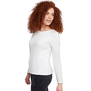 Hanes Long Sleeve Cotton T-Shirt, Lightweight Crewneck Tee for Women, Modern Fit, White, 2X Large