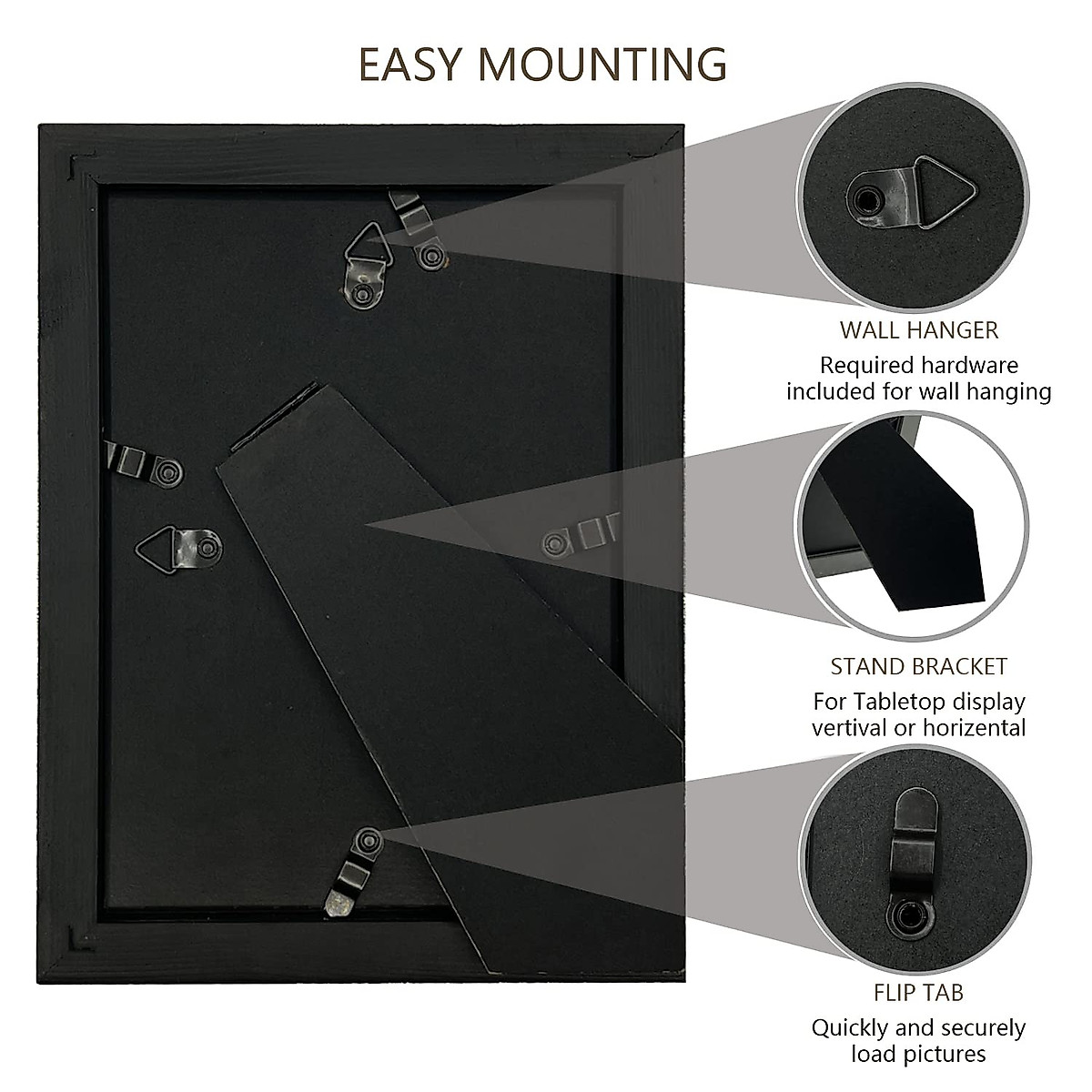 5x7 Black Picture Frame, Solid Wood Frame with HD Plexiglass, Distressed Farmhouse Rustic Photo Frames for Gallery Wall Mounting or Tabletop Display