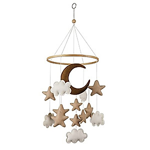 Handmade Baby Mobile for Crib - Modern Boho Baby Mobile - Felt Nursery Mobile Gender Neutral - Brown Stars, White Clouds and Moon