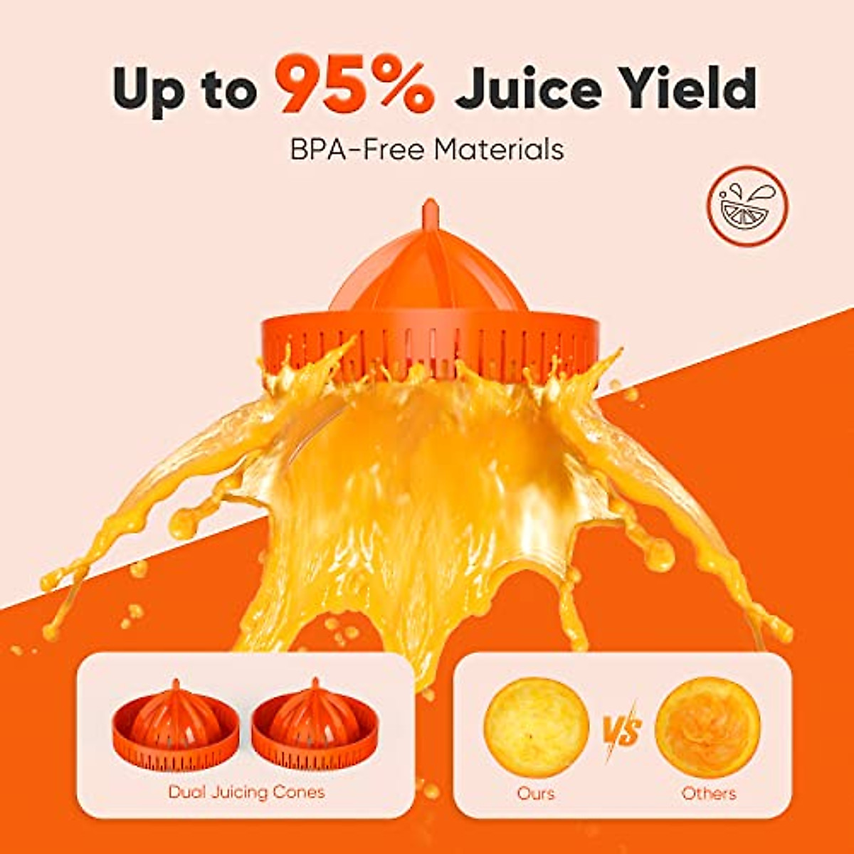 EASEHOLD Electric Citrus Juicer, Portable Juicer Rechargeable with 2 Juicer Cones and USB, Orange Juice Squeezer for Lemon, Lime, Grapefruit - Automatic Electric Fruit Juicer Machine Hands-Free, 1-Button Easy Press