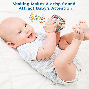 Eoopoon Baby Teether Toy for Babies 3 Months+, Silicone Baby Teething Toys, Rattle Sensory Teether Toy for Sore Gums, Baby Chew Toys for Sucking Needs, BPA Free, Navajo White