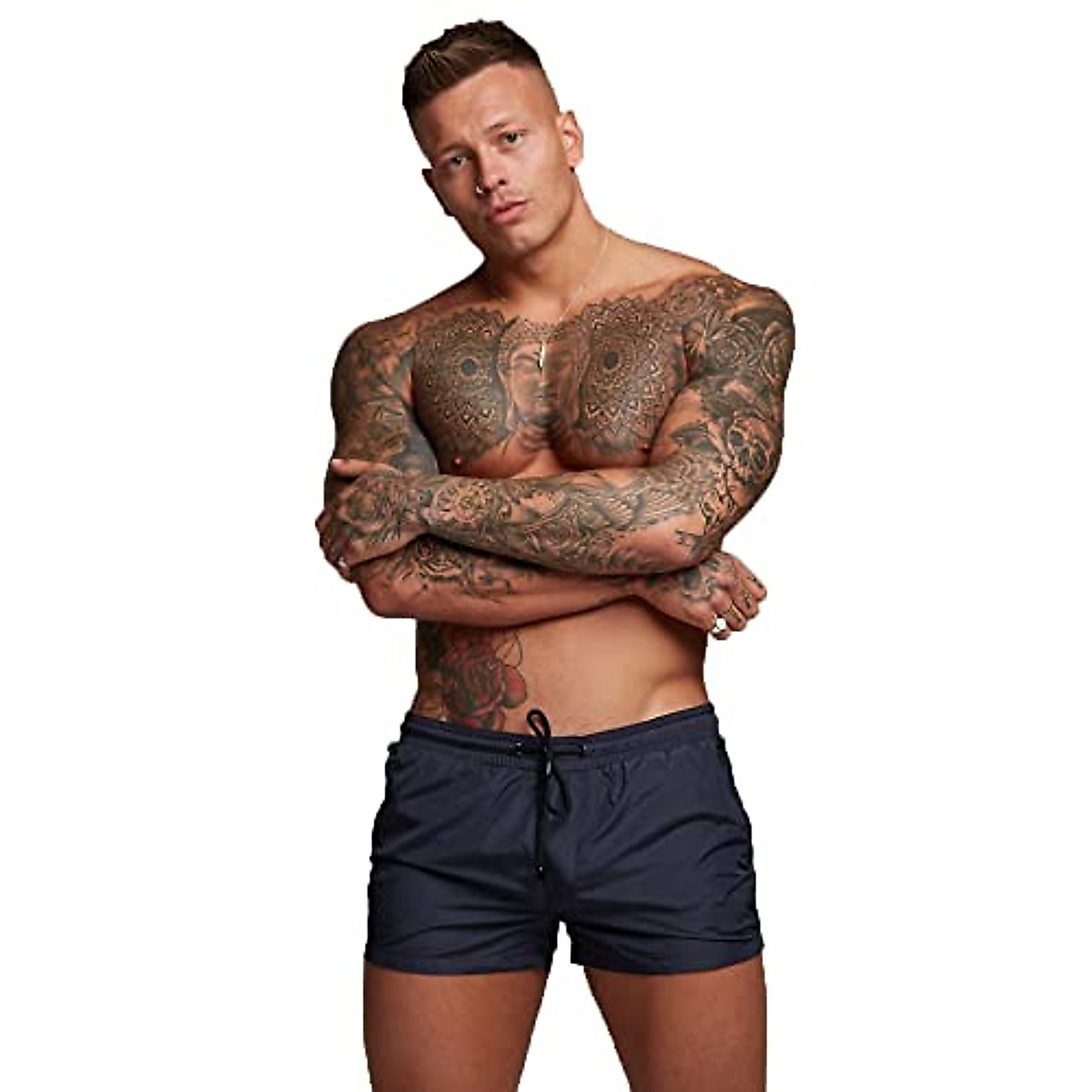 EDOTON Men's Swimming Trunks,Summer Quick Dry Swimwear Shorts Pants for Beach Hotspring Surfing Casual Training Pants L B Navy Blue