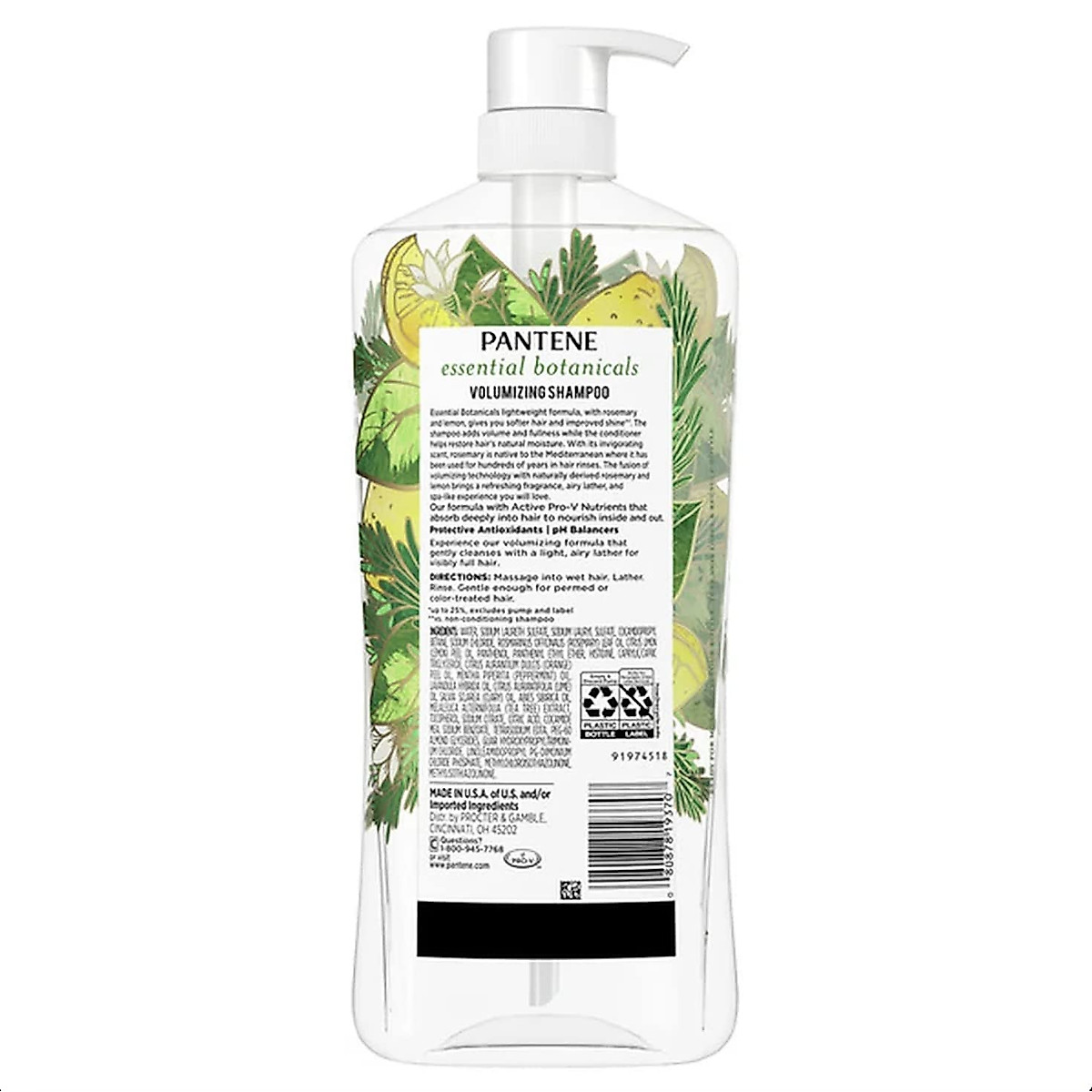 Pantene Essential Botanicals Rosemary and Lemon Volumizing Shampoo and Conditioner Set, 38.2 fl oz each