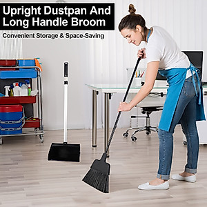 Mumufy 5 Set Lobby Dustpan with Broom Set Lobby Upright Dust Pan and Broom with Long Handle Heavy Duty Commercial Broom Dustpan Combo for Restaurants Kitchen Office Home