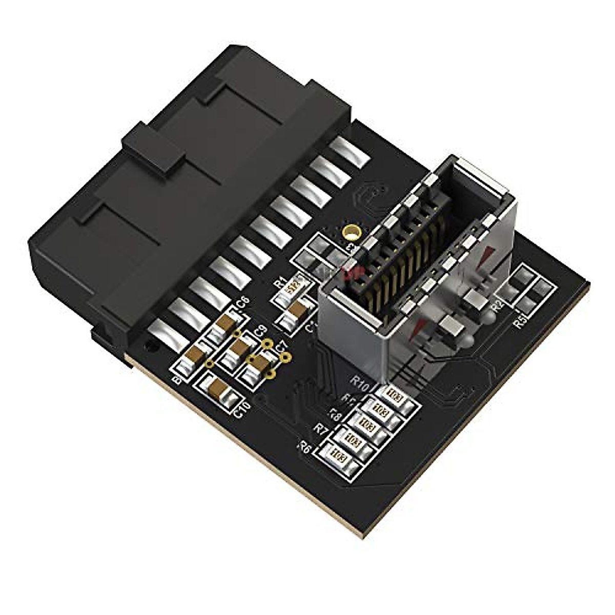 LINKUP - [Active Chip] USB 3.0 (3.2 Gen 1) Internal IDC 20 Pin Motherboard Header to A-Key (Type-E) 20 Pin Female Converter for Type C Panel Mount Adapter