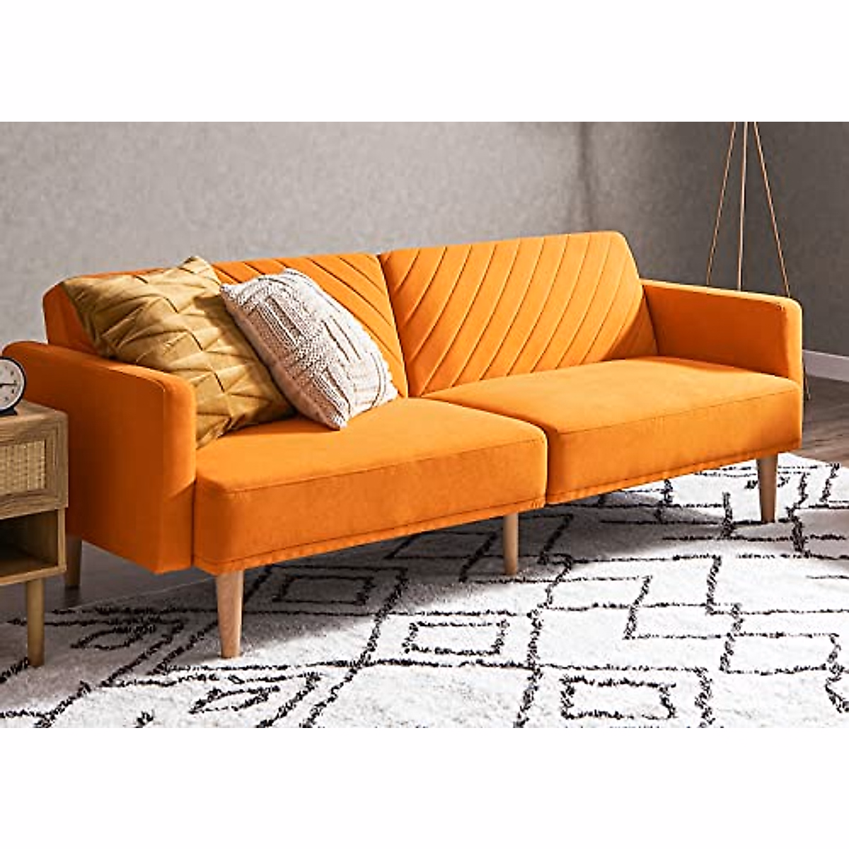 mopio Futon Sofa Bed, Couch, Small Sofa, Sleeper Sofa, Loveseat, Mid Century Modern Futon Couch, Sofa Cama, Couches for Living Room (Apricot Velvet)