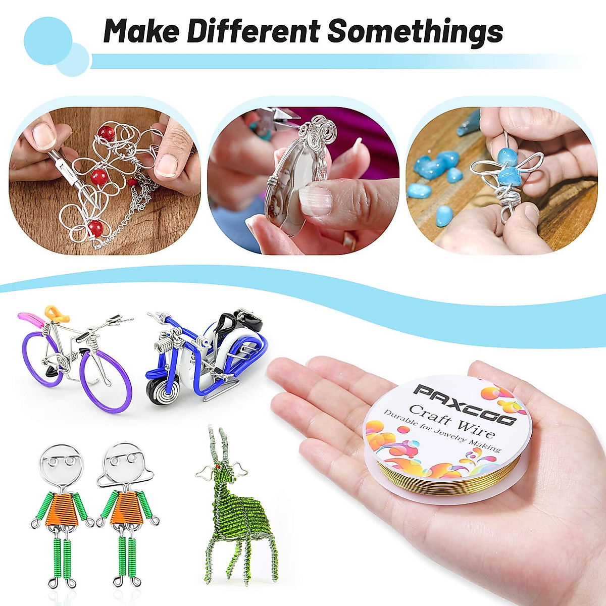 Paxcoo 3 Pack Jewelry Wire Craft Wire 18 Gauge Tarnish Resistant Jewelry Beading Wire for Jewelry Making Supplies and Crafting (Silver, Gold and Copper)