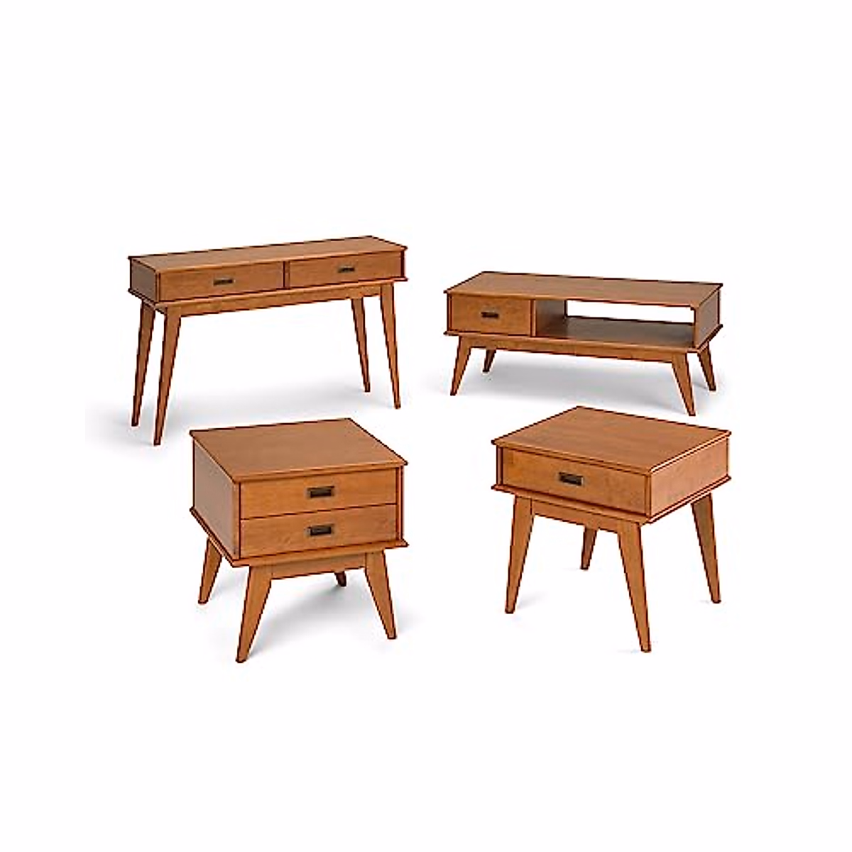 SIMPLIHOME Draper Solid Hardwood 22 inch wide Rectangle End Side Table in Teak Brown with Storage, 2 Drawers, for the Living Room and Bedroom