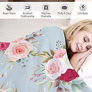 Floral Twig Theme Blanket, Bird On A Twig, Blue Background Theme Flannel Soft Blanket, Women Women Sofa Warm Blanket 60"x80"