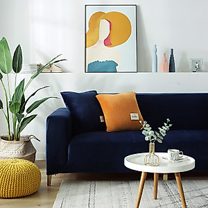 TOPCHANCES Thick Velvet Sofa Cover,Stretch Sofa Covers Slipcovers with Non Slip Elastic Straps Furniture Protector Cover, Couch Slipcover for Living Room Dogs Cat Pet (Navy Blue, 4 Seater)