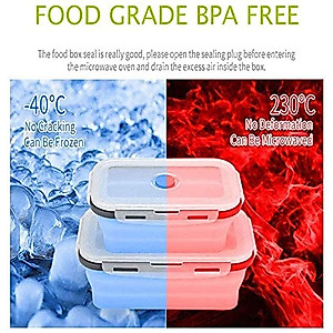 Set of 4 Collapsible Foldable Silicone Food Storage Container With BPA Free, Leftover Meal Box With Airtight Plastic Lids For Kitchen (Blue)