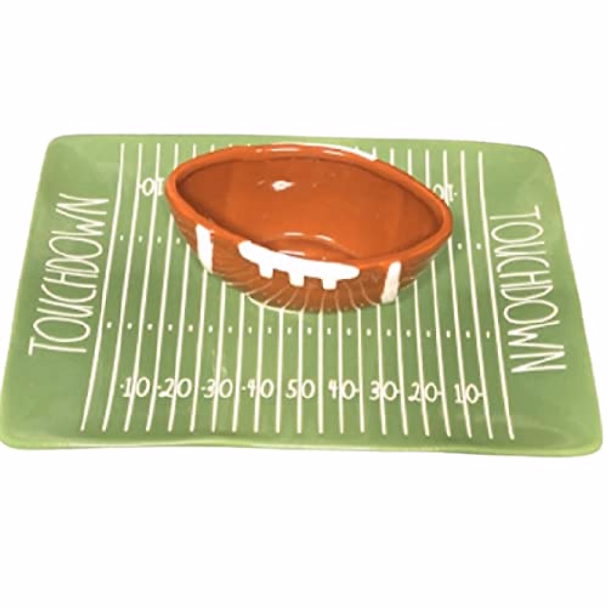 Rae Dunn by Magenta TOUCHDOWN Football Themed Ceramic Chip & Dip Tray 10”x 7"